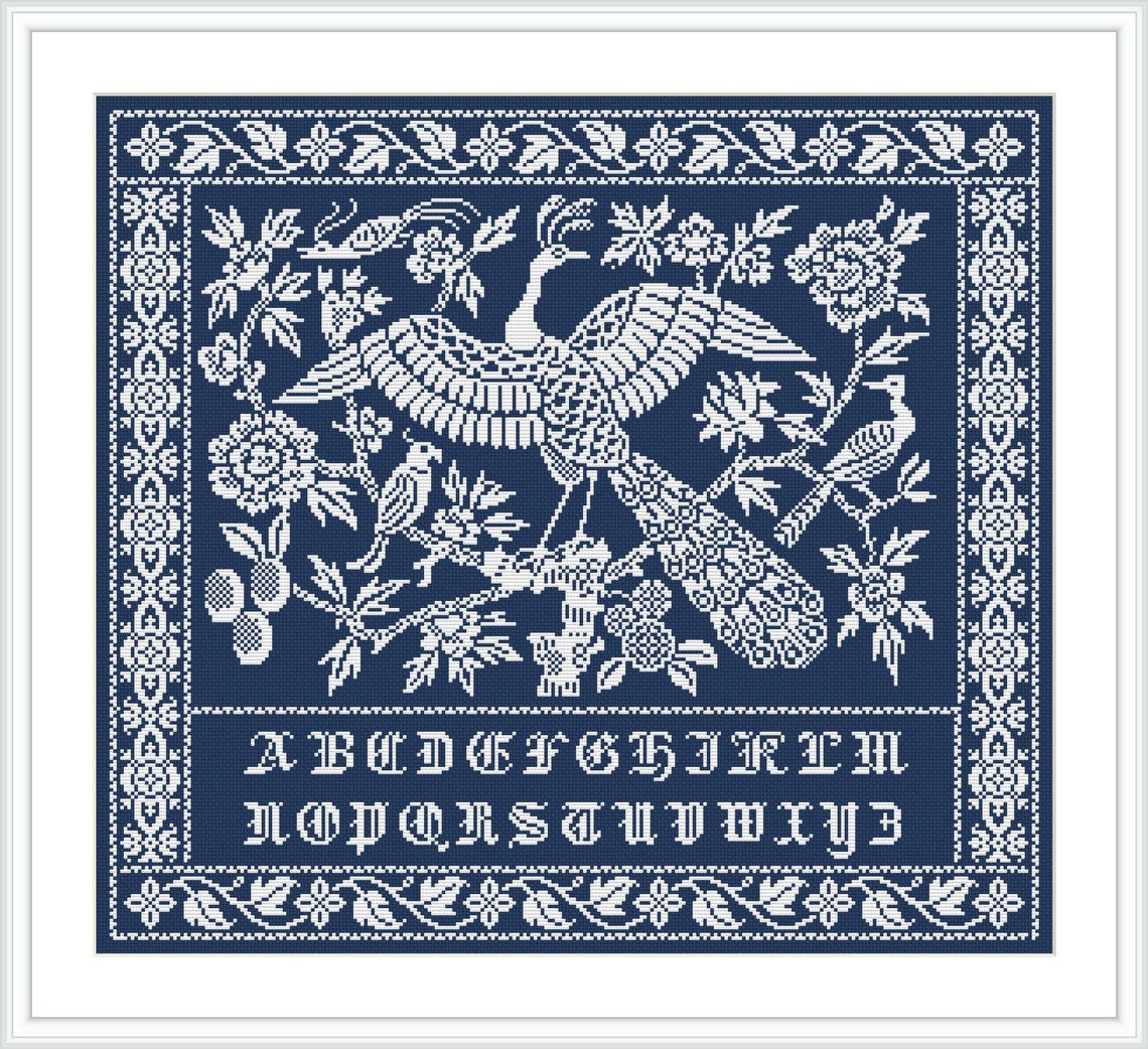 Phoenix Bird Monochrome 18th Century Motifs Reproduction Sampler Cross ...