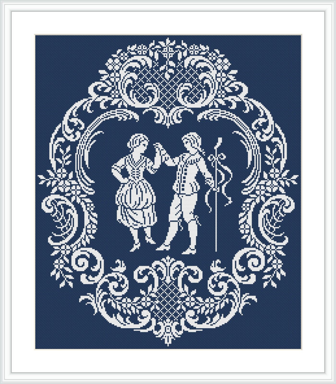 Baroque Monochrome 18th Century Motifs Reproduction Sampler Cross ...