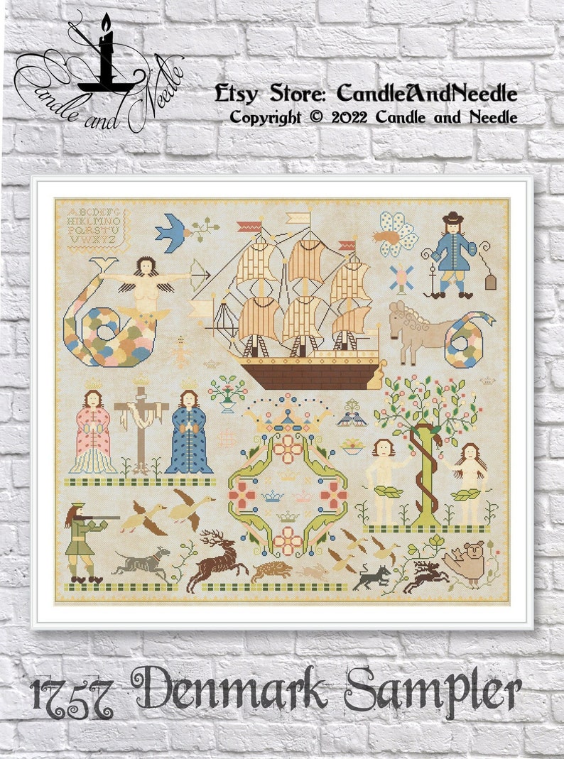 1757 Denmark Sampler Antique Reproduction - Cross Stitch - Counted ...