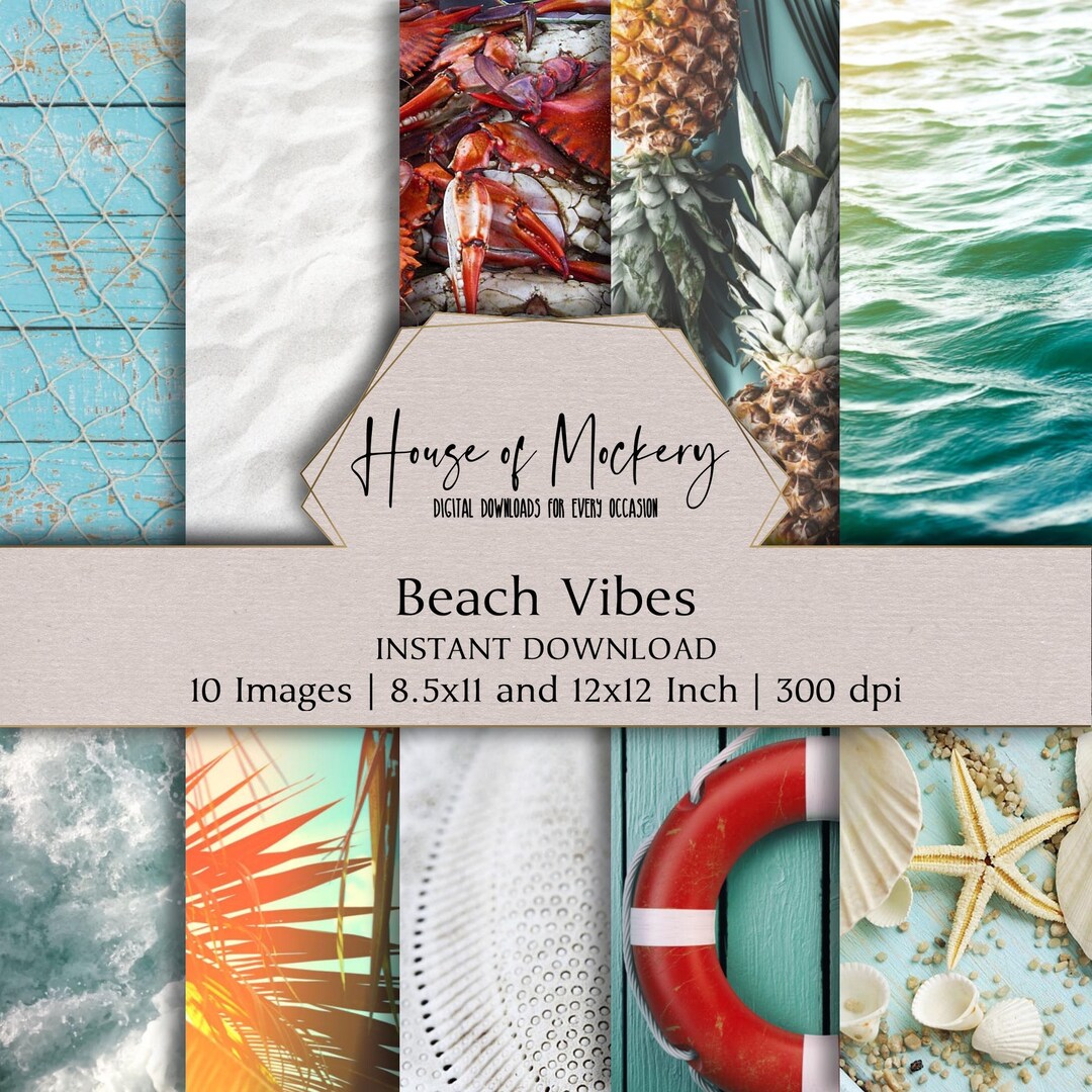 Beach Vibes Digital Paper Kit 8.5x11 and 12x12 Inch,10 Digital INSTANT ...