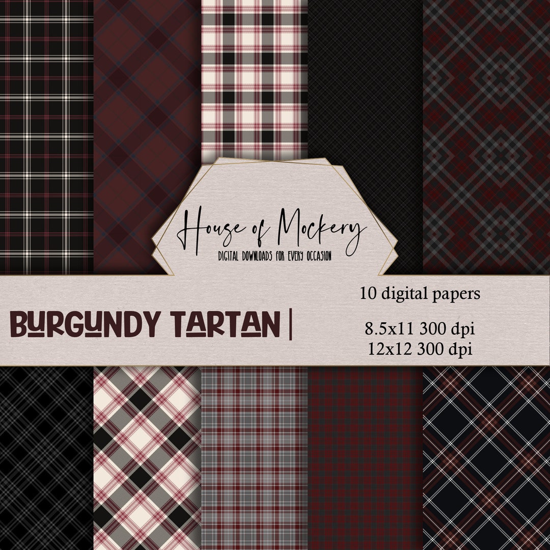 Burgundy Tartan/ Plaid Digital Scrapbook Paper Kit 8.5x11 and 12x12 ...