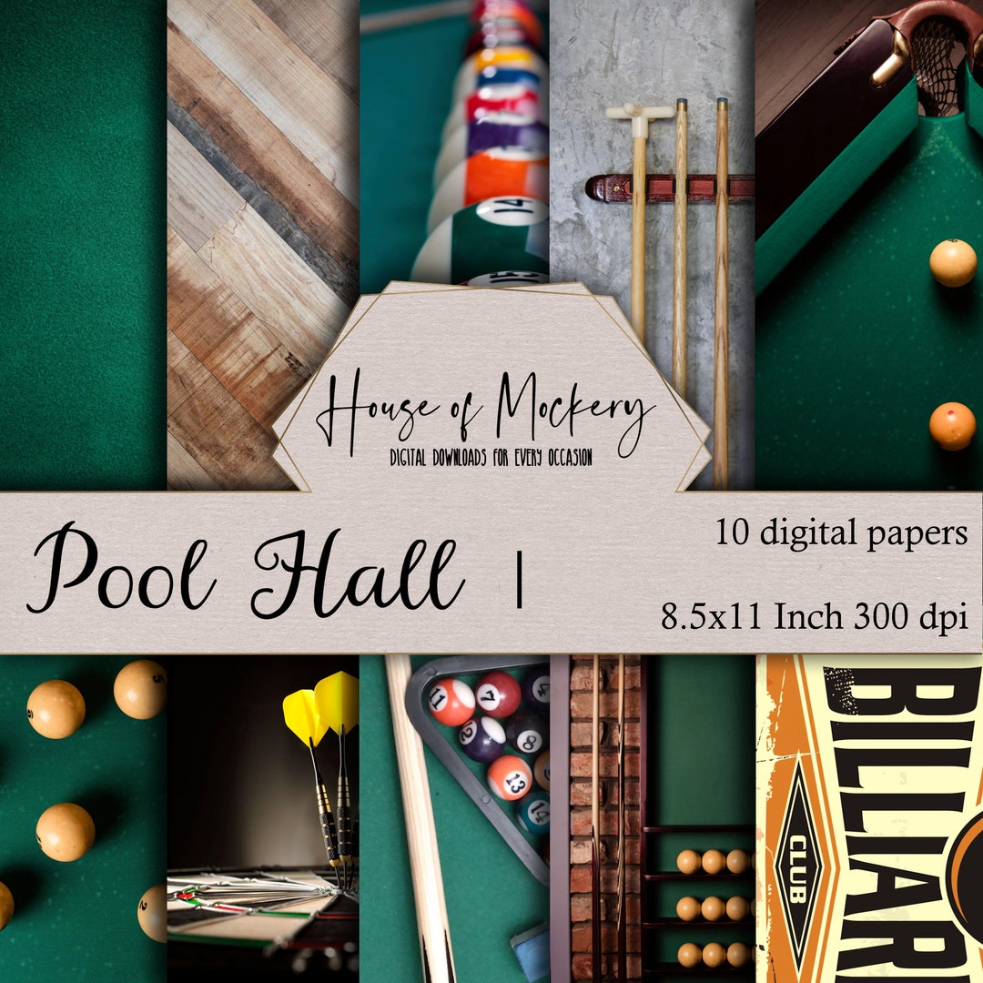 Pool Hall Digital Scrapbook Paper Kit 8.5x11 Inch, 10 Digital INSTANT ...