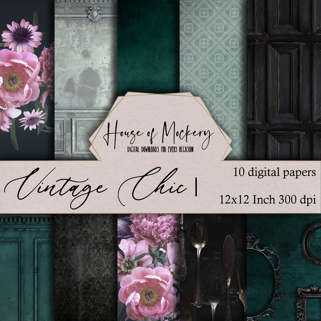 Vintage Chic Digital Scrapbook Paper Kit 12x12 Inch 300 DPI, 10 Digital ...