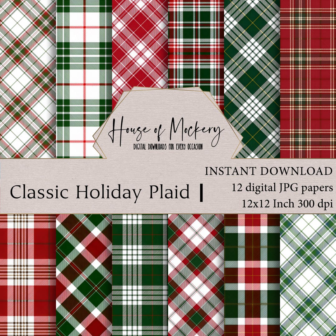 Classic Holiday Plaid Digital Paper Kit 12x12 Inch, 12 Digital INSTANT ...