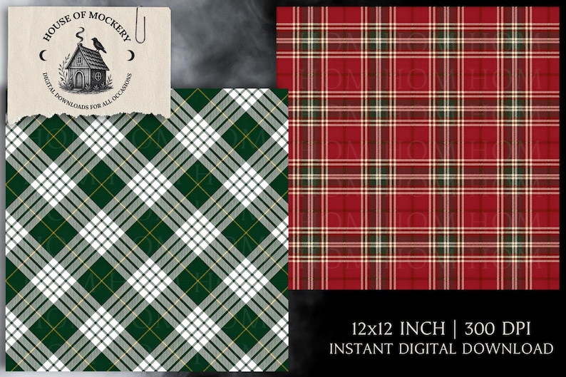 Classic Holiday Plaid Digital Paper Kit 12x12 Inch, 12 Digital INSTANT ...