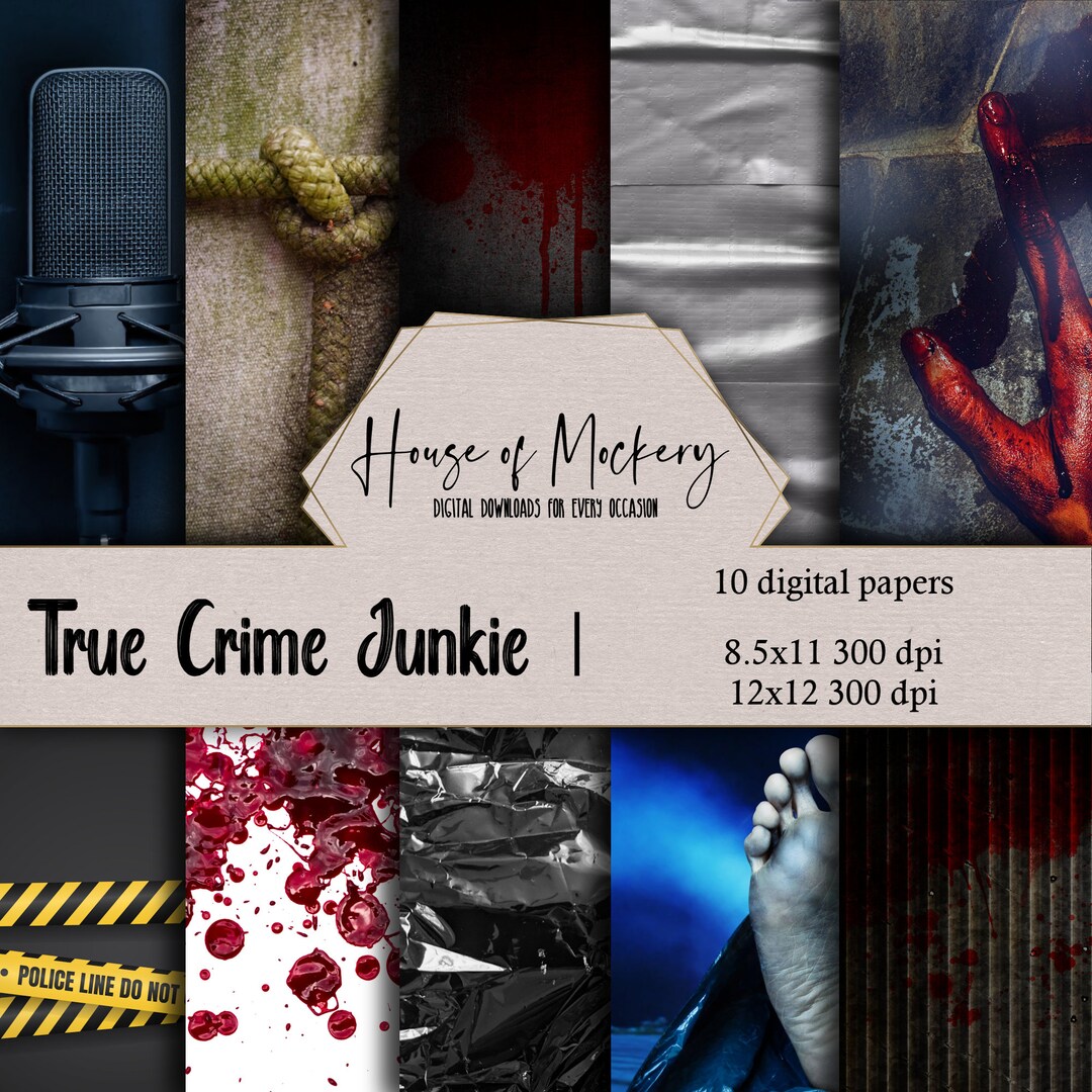 True Crime Junkie Digital Scrapbook Paper Kit 8.5x11 and 12x12, 10 ...