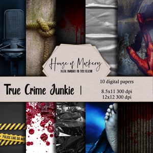 True Crime Junkie Digital Scrapbook Paper Kit 8.5x11 and 12x12, 10 ...