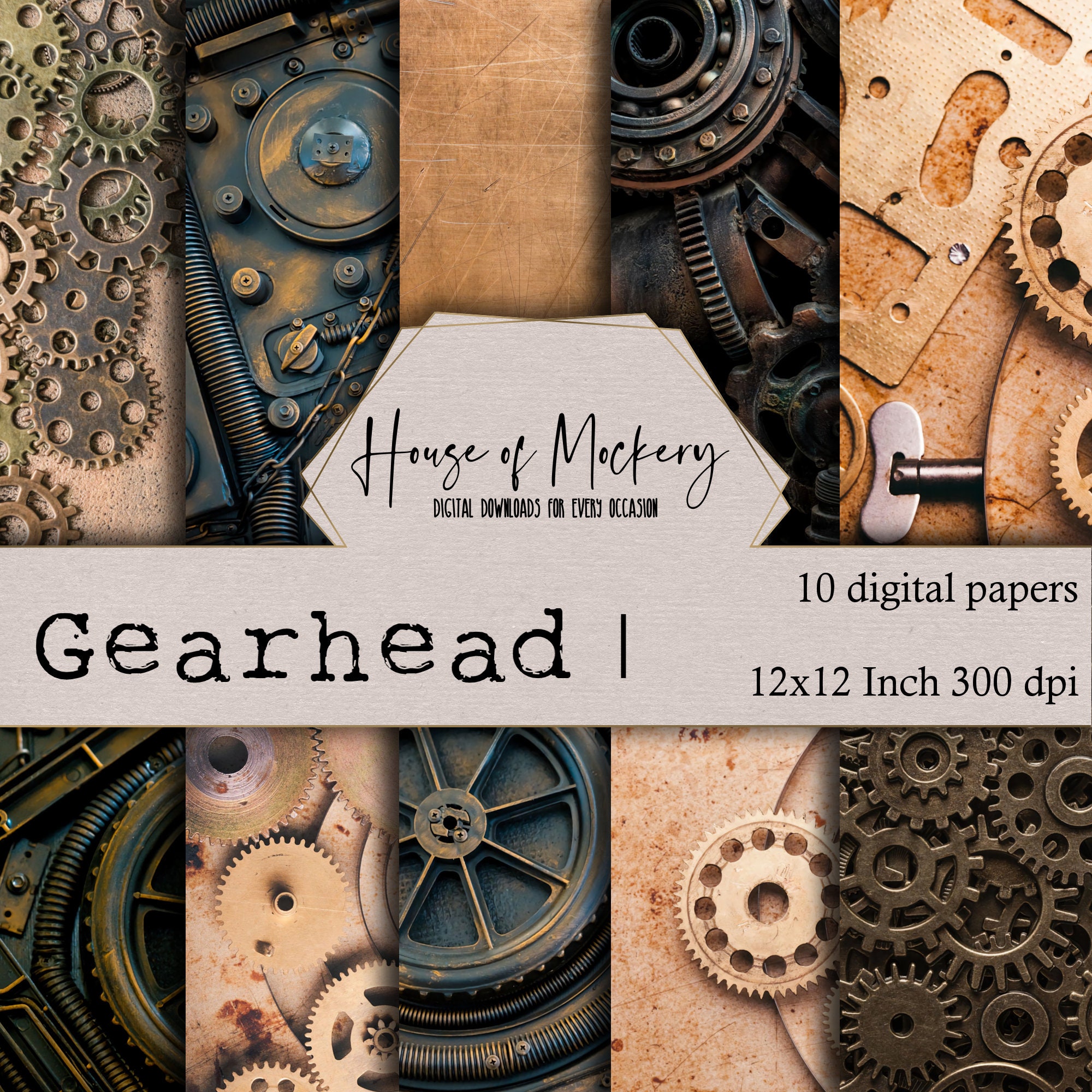 Gearhead Digital Scrapbook Paper Kit 12x12 Inches, 10 Digital INSTANT ...