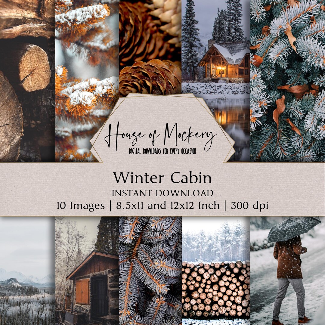 Winter Cabin Digital Paper Kit 8.5x11 and 12x12 Inch,10 Digital INSTANT ...