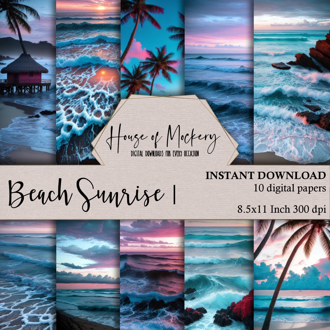 Beach Sunrise Digital Scrapbook Paper Kit/8.5x11, 10 Digital INSTANT ...