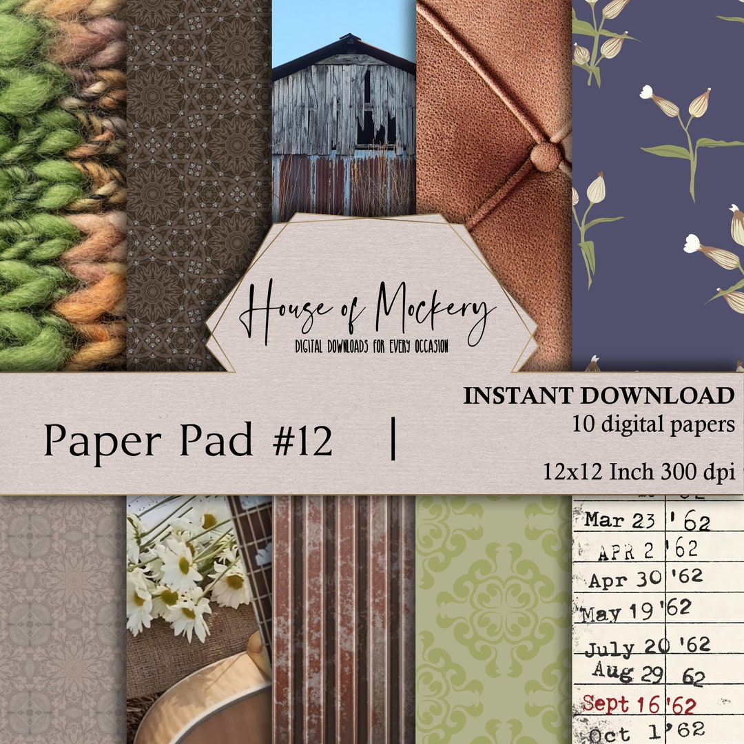 Paper Pad #12 Digital Scrapbook Paper Kit 12x12 Inch Papers, 10 Digital ...