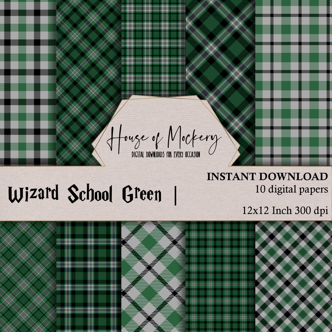 Wizard School Green Plaid Digital Paper Kit 12x12 Inch, 10 Digital ...