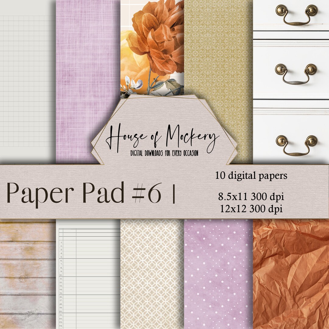 Paper Pad #6 Digital Scrapbook Paper Kit 8.5x11 and 12x12, 10 Digital ...