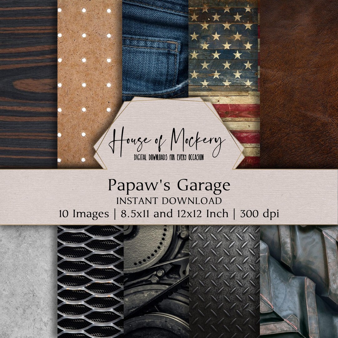 Papaw's Garage Digital Paper Kit 8.5x11 and 12x12 Inch,10 Digital ...