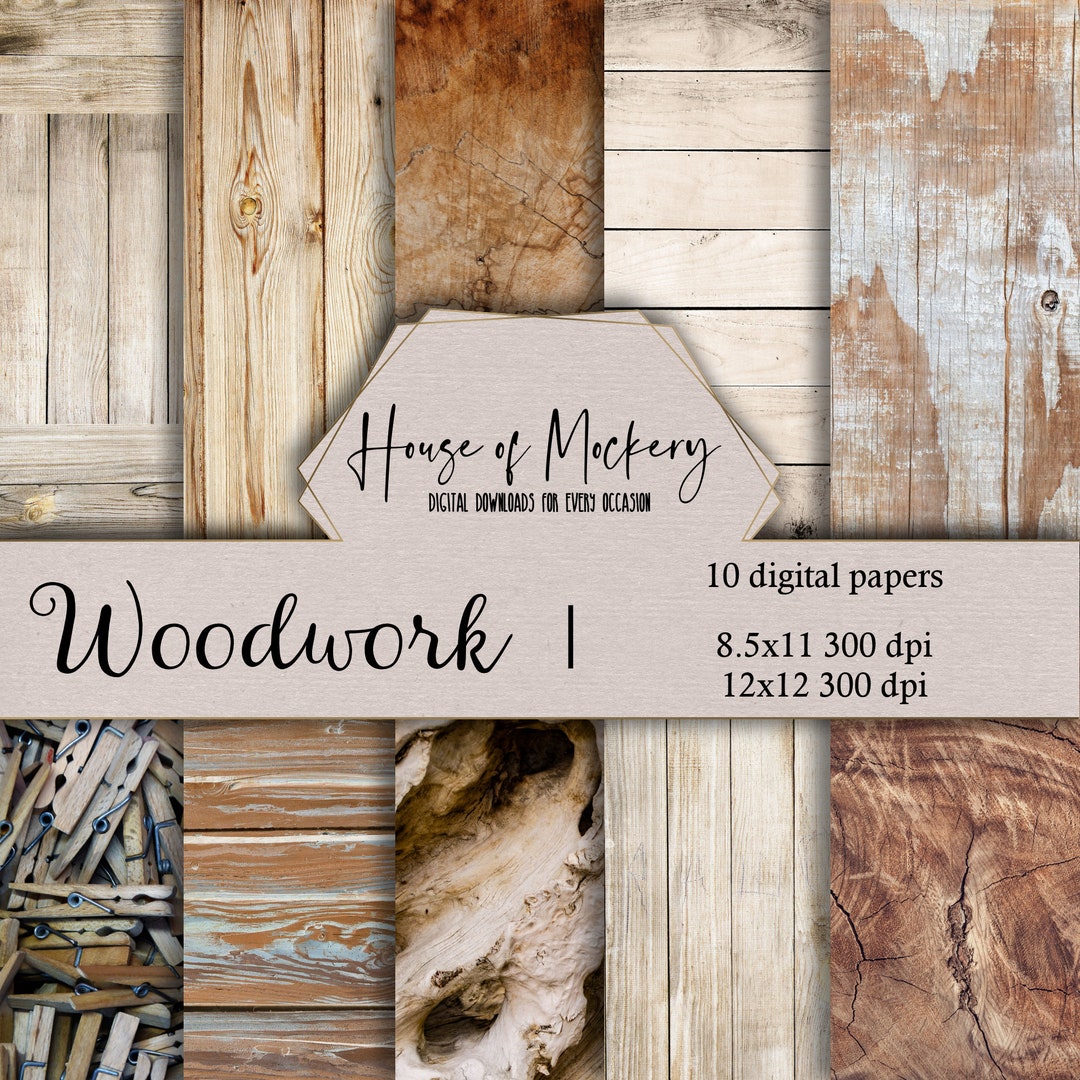 Woodwork Digital Scrapbook Paper Kit 8.5x11 and 12x12, 10 Digital ...