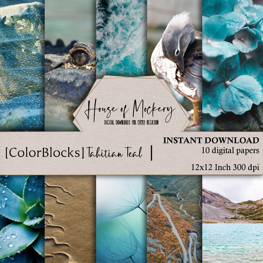 Colorblock-tahitian Teal Digital Paper Kit 12x12 Inch,10 Digital ...