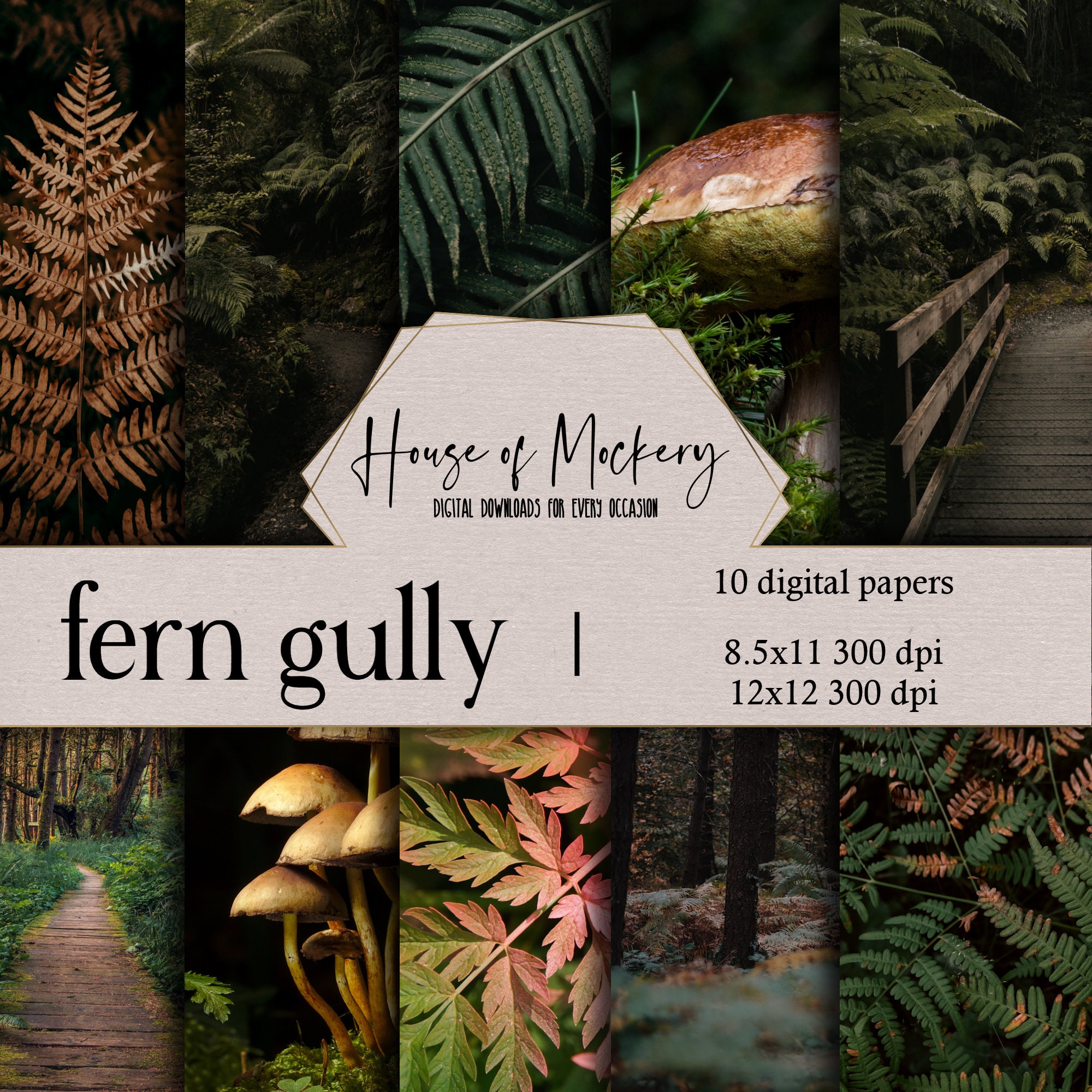 Fern Gully Digital Scrapbook Paper Kit 8.5x11 and 12x12, 10 Digital ...