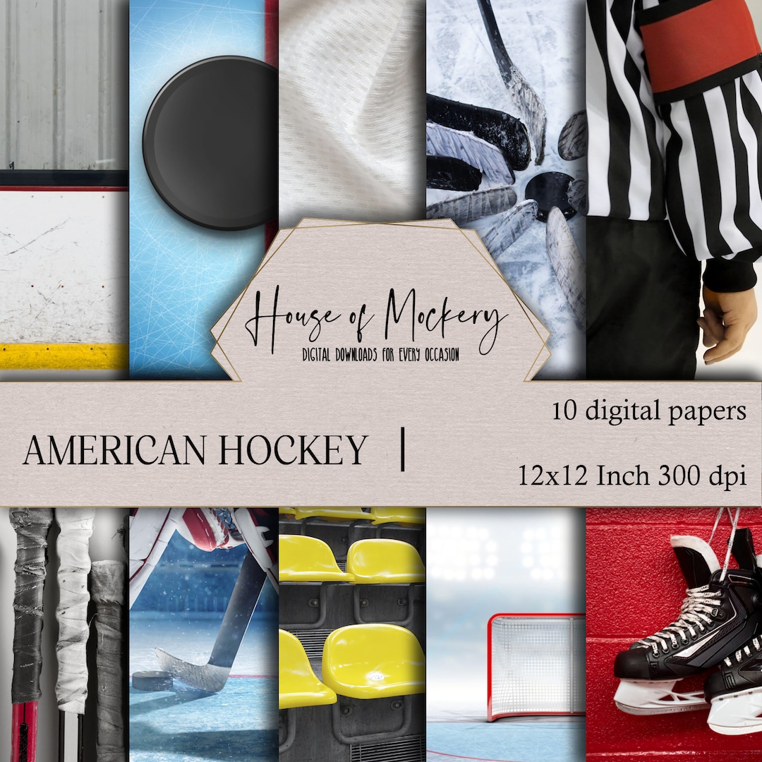 American Hockey Digital Scrapbook Paper Kit/12x12, 10 Digital INSTANT ...
