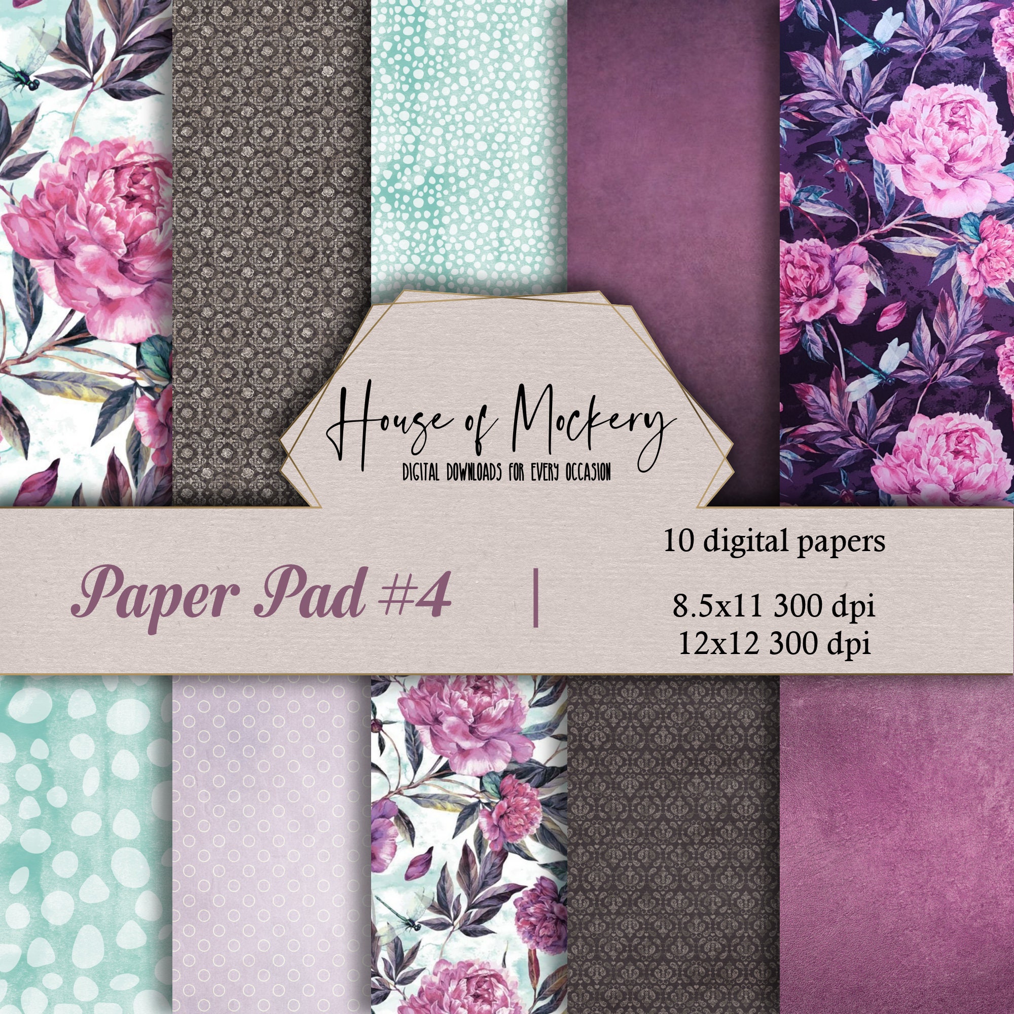 Paper Pad 4 Digital Scrapbook Paper Kit 8.5x11 and 12x12, 10 Digital ...