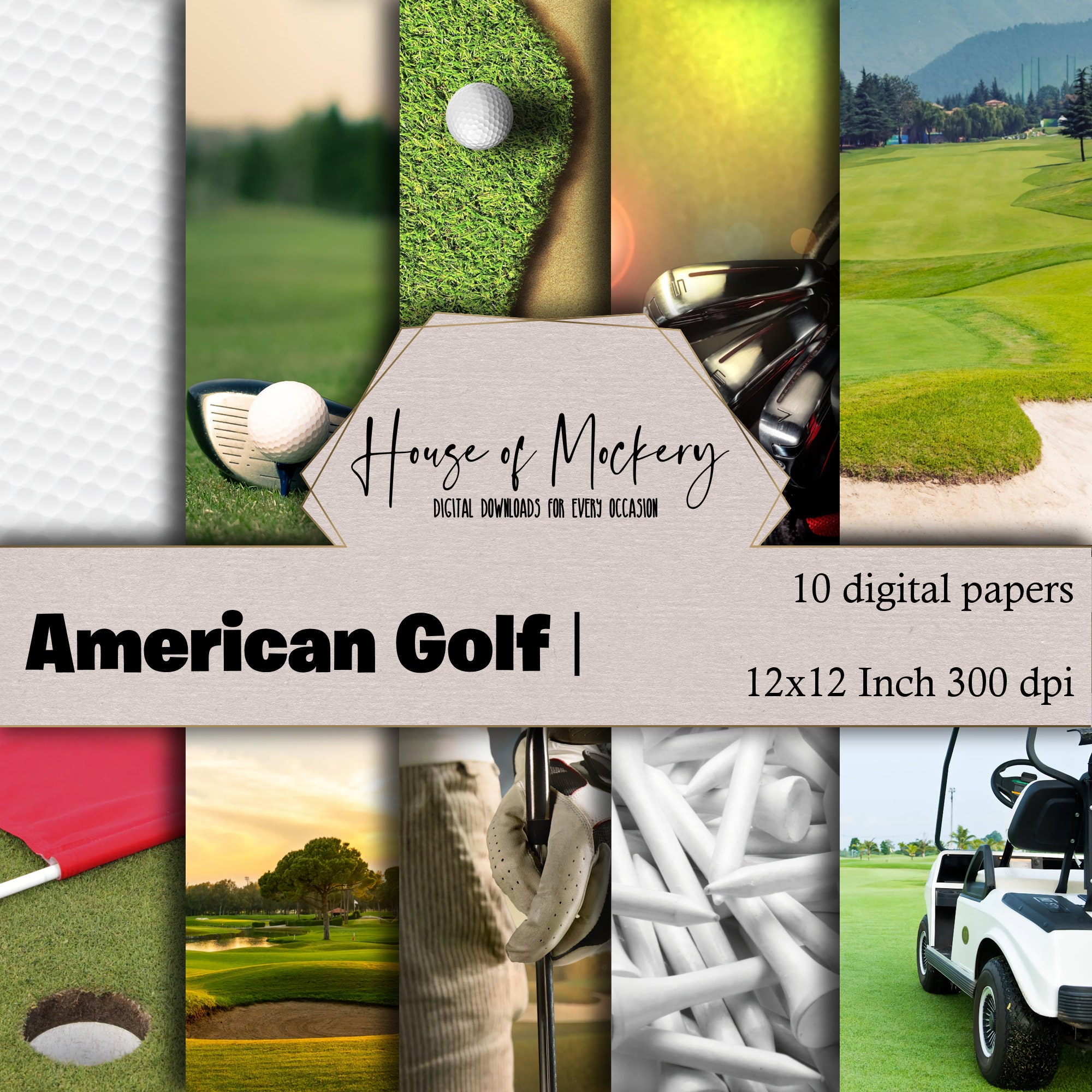 American Golf Digital Scrapbook Paper Kit 12x12, 10 Digital INSTANT ...
