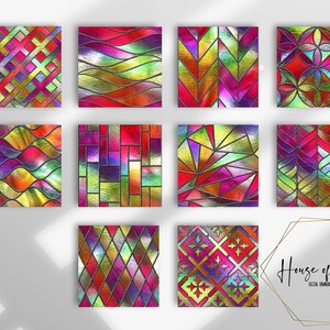 Stained Glass Digital Scrapbook Paper Kit 12x12 Inch 300 DPI, 10 ...