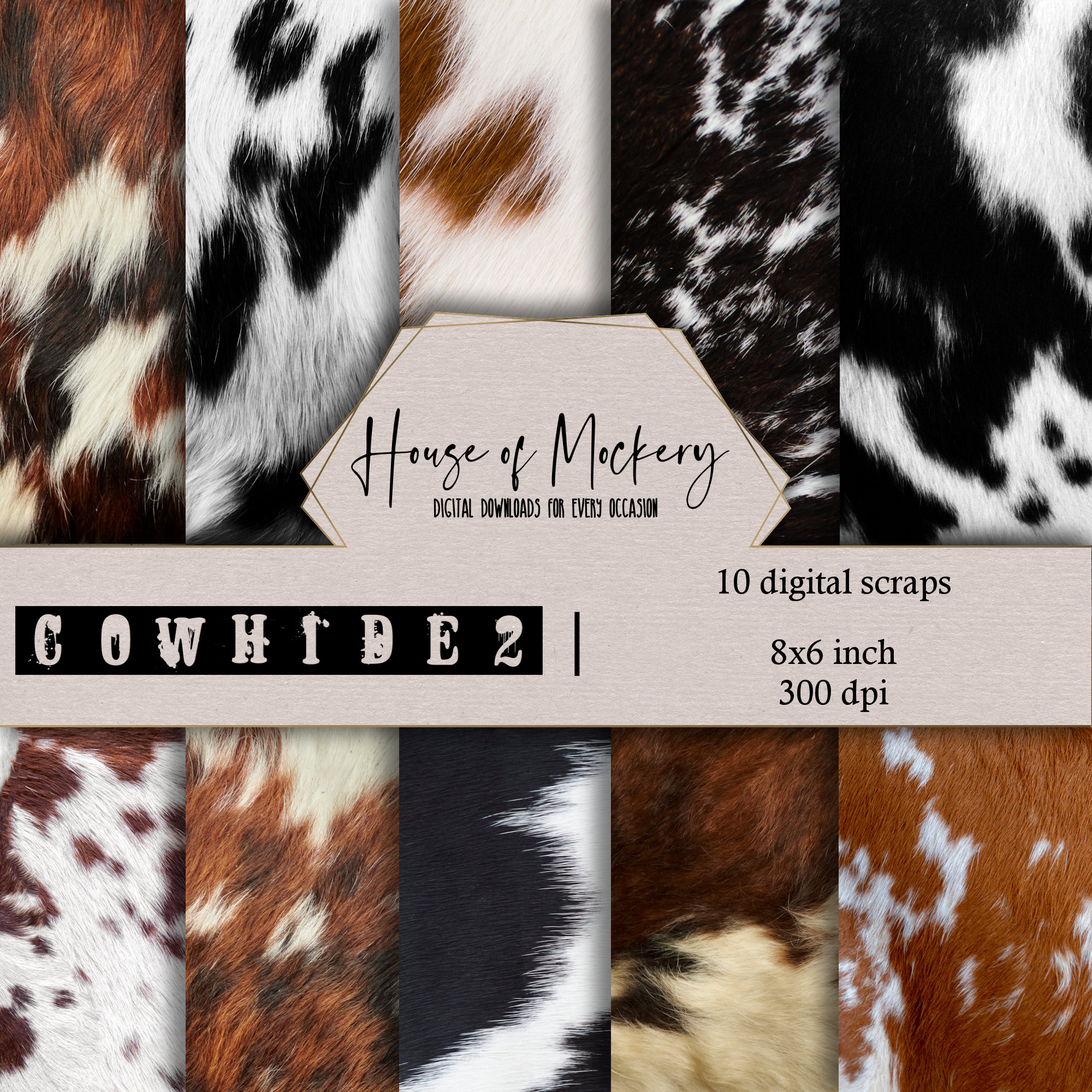 Cowhide 2 Scraps Paper Kit /collage SCRAPS Kit 6x6 Inch, 10 Digital ...