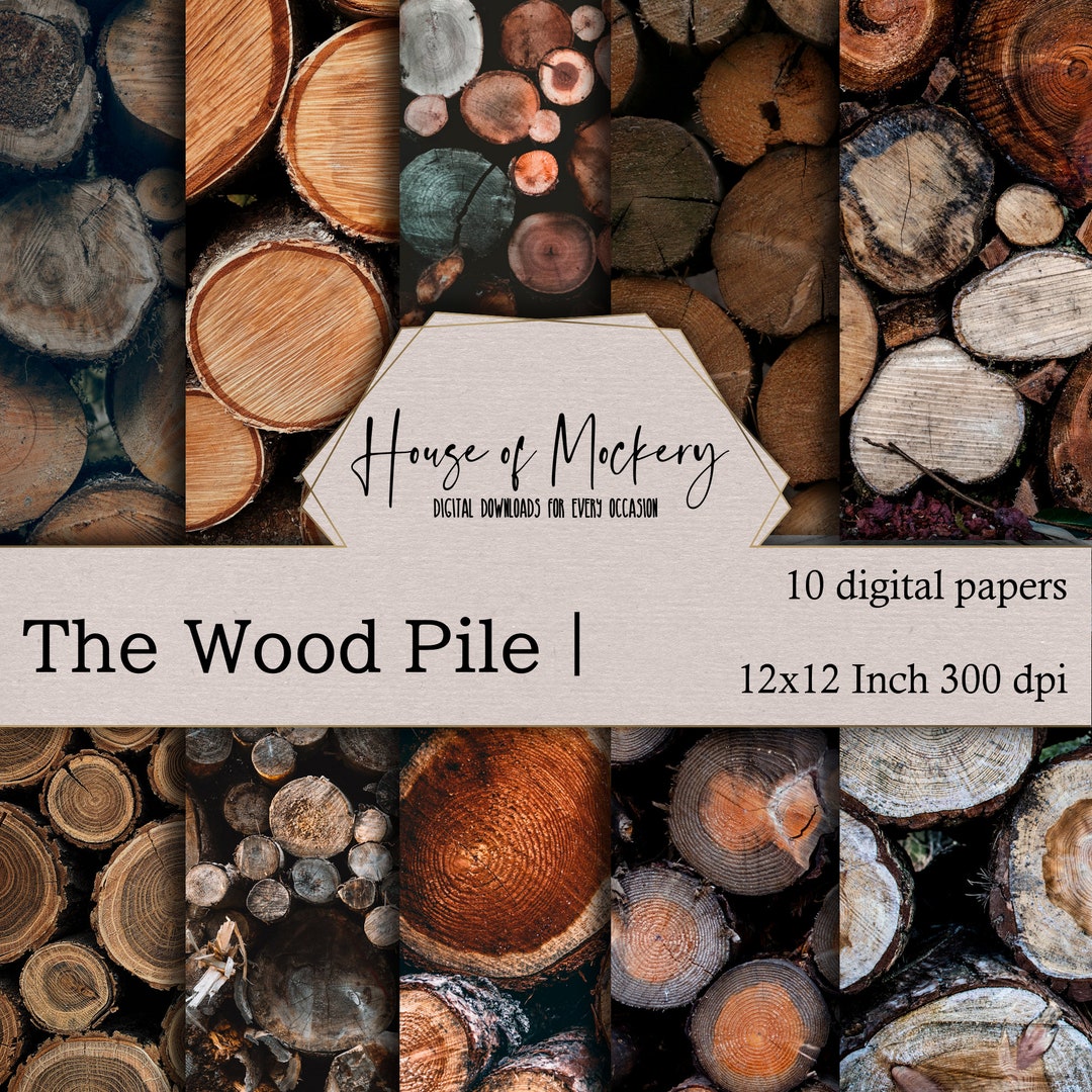 The Wood Pile Digital Scrapbook Paper Kit 12x12 Inches, 10 Digital ...