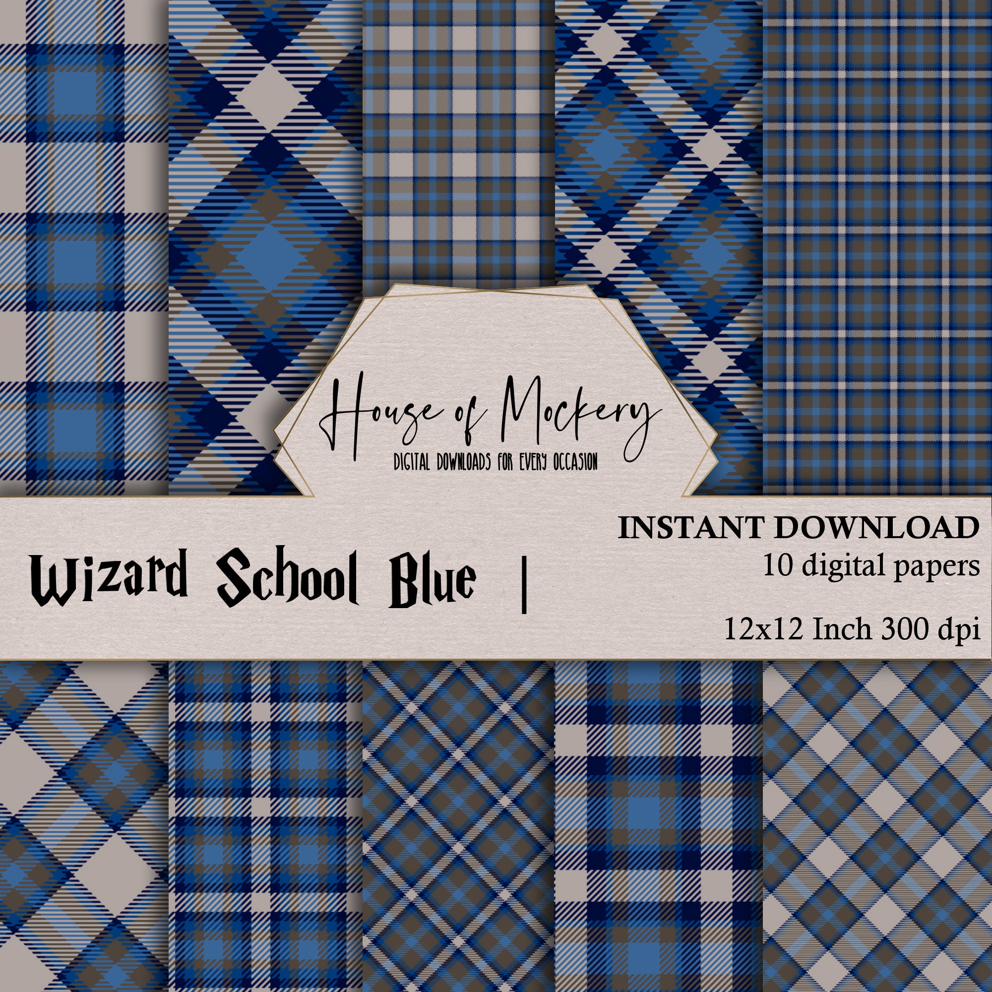 Wizard School Blue Plaid Digital Paper Kit 12x12 Inch, 10 Digital ...