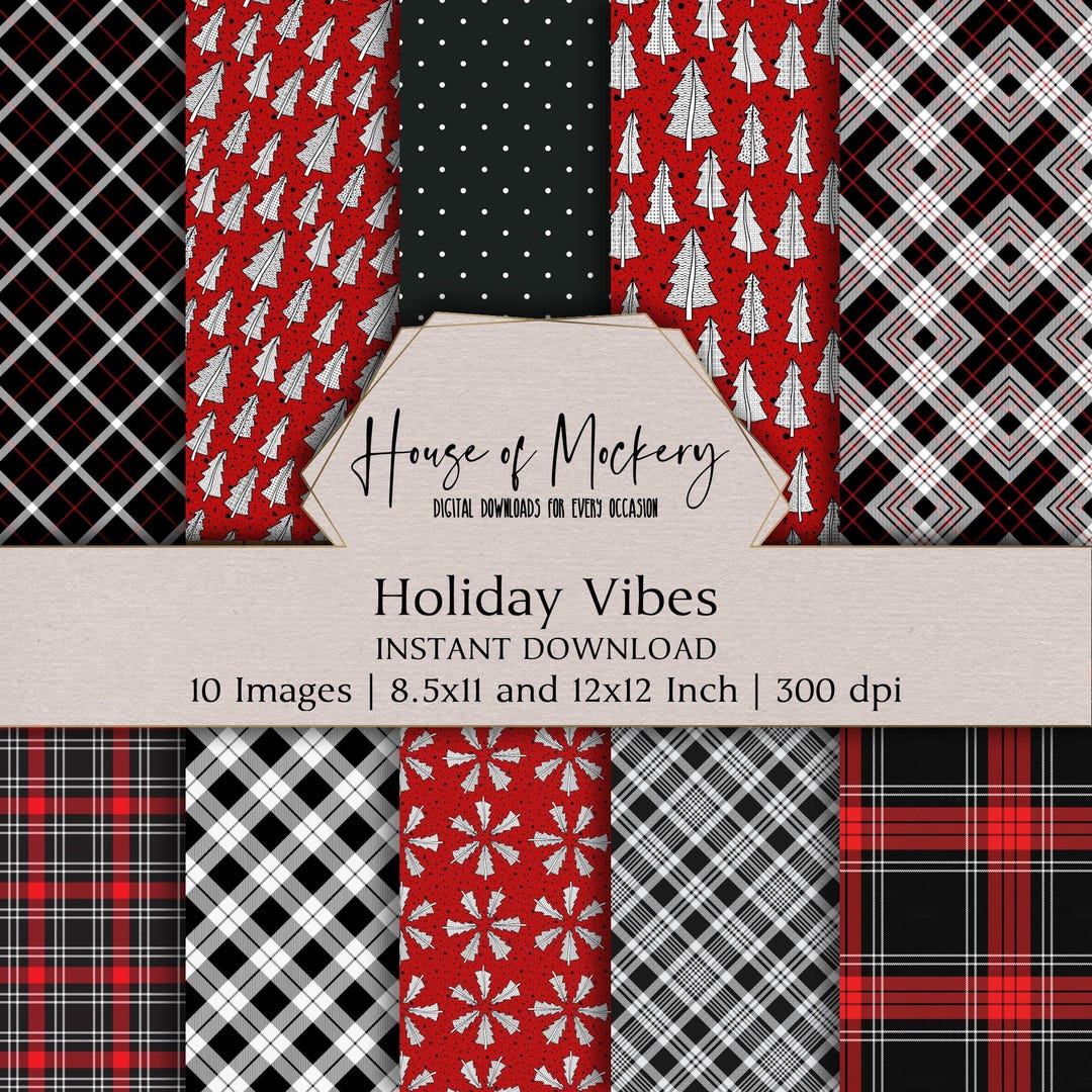 Holiday Vibes Digital Paper Kit 8.5x11 and 12x12 Inch, 10 Digital ...