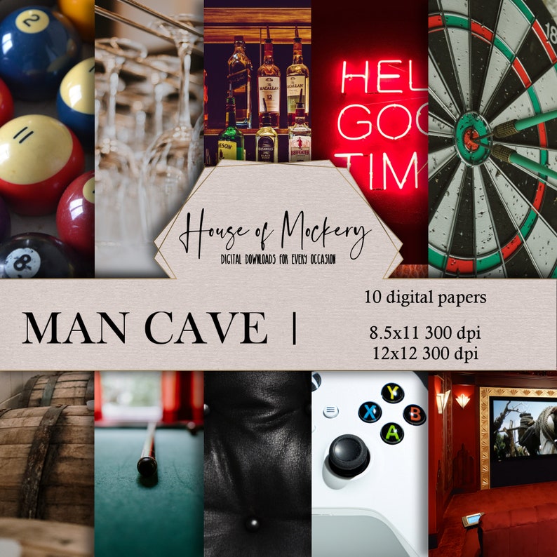 Man Cave Digital Scrapbook Paper Kit 8.5x11 and 12x12 10 - Etsy