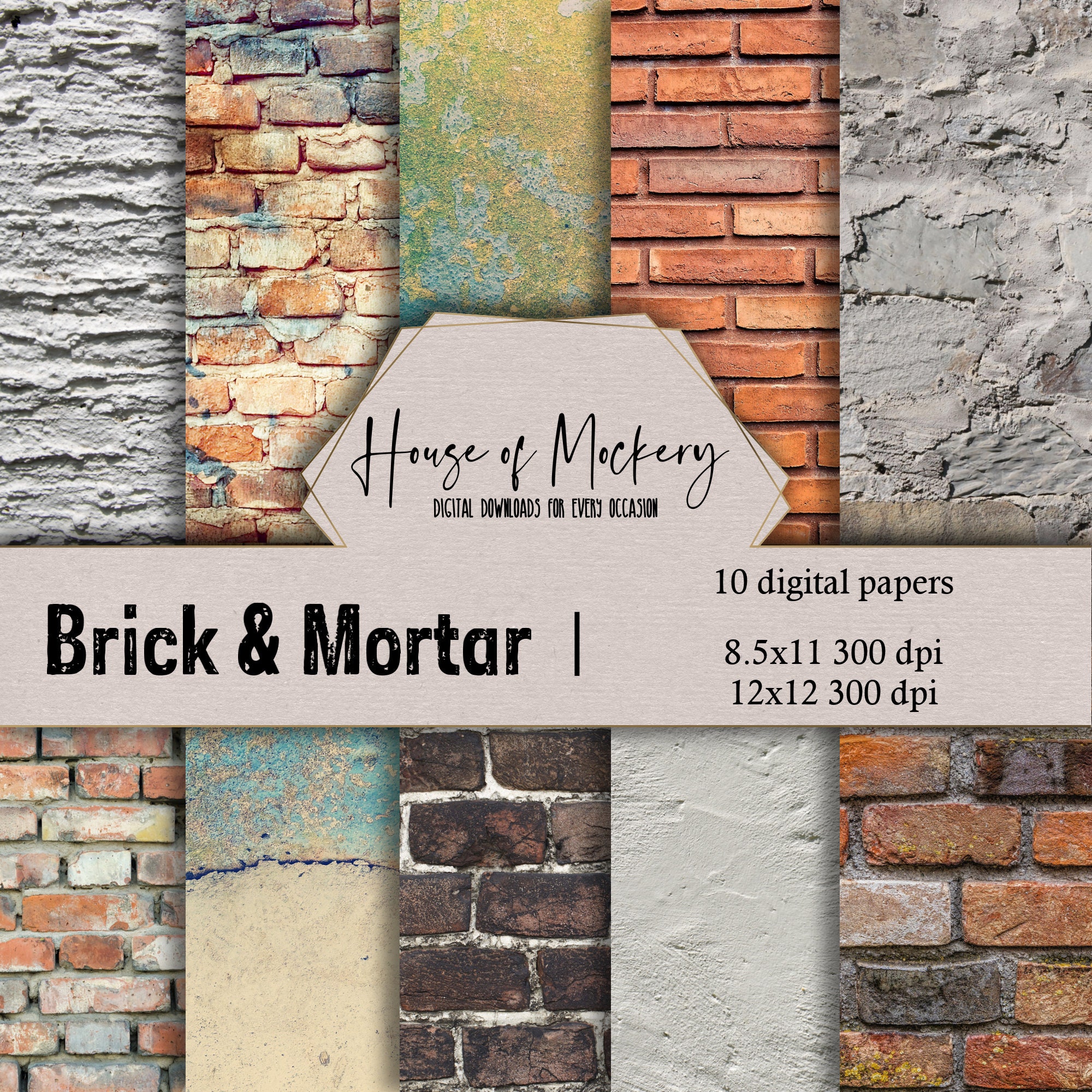 Brick and Mortar/grunge Digital Scrapbook Paper Kit 8.5x11 and 12x12 ...