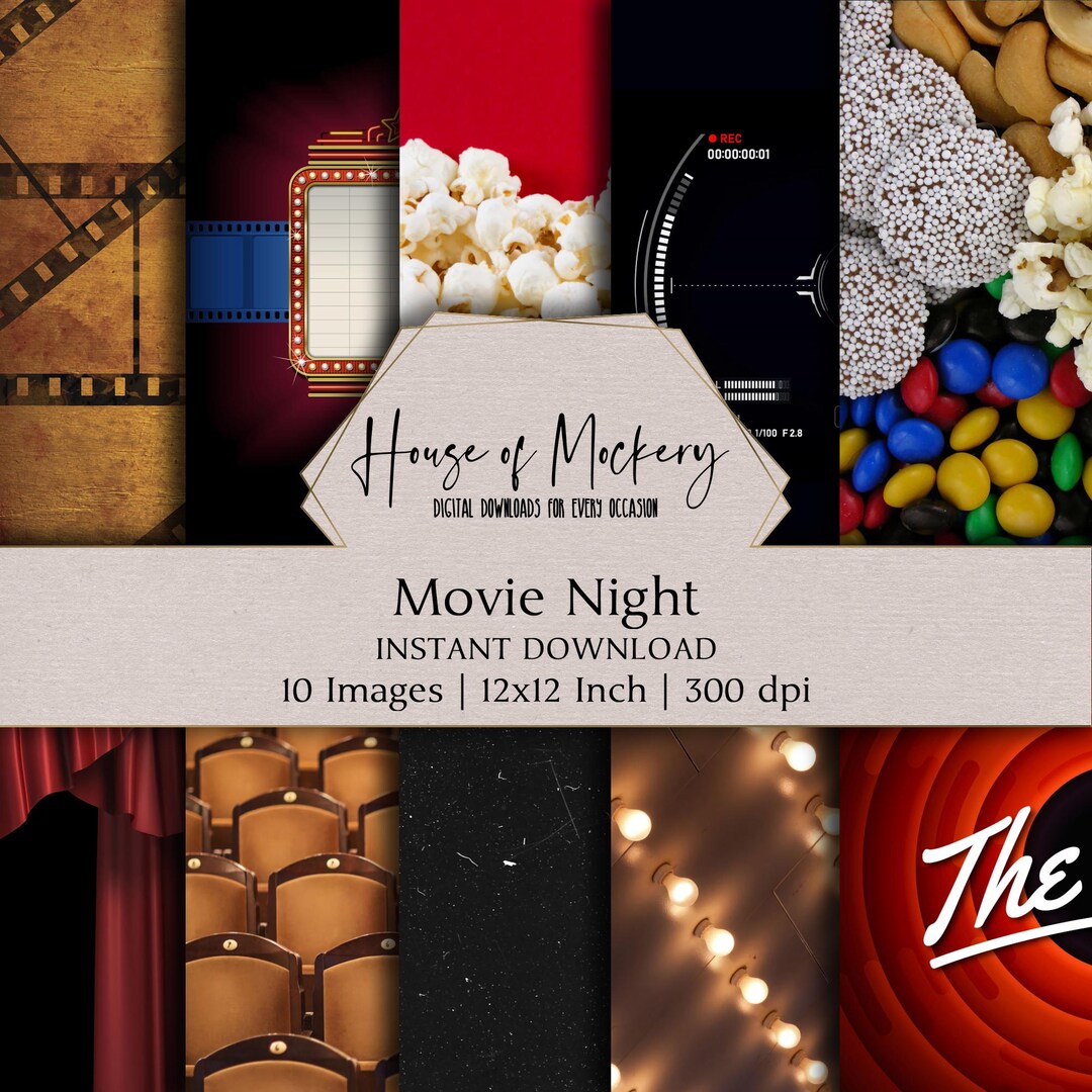 Movie Night Digital Paper Kit 12x12 Inch, 10 Digital INSTANT DOWNLOAD ...