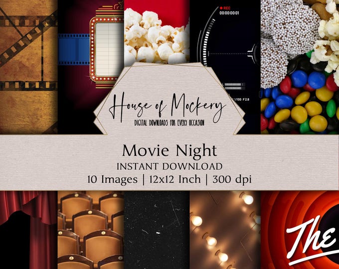 Hollywood Movie Night Digital Clipart and Digital Paper Bundle,instant ...