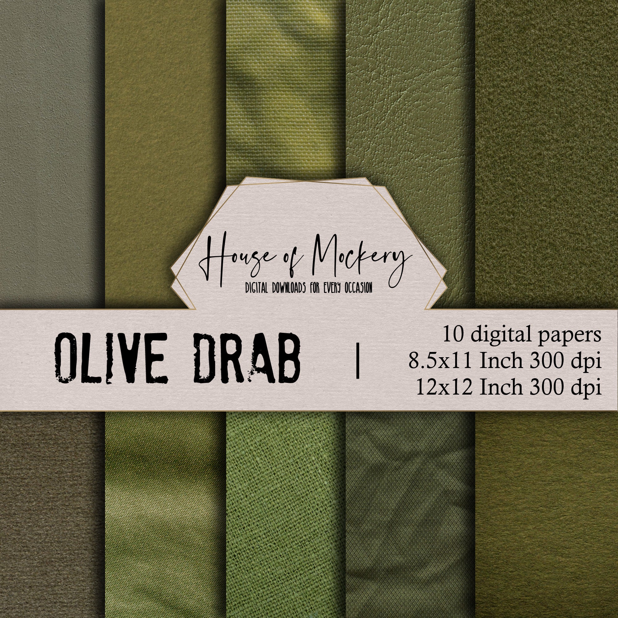 Olive Drab Textures Digital Scrapbook Paper Kit 8.5x11 and - Etsy