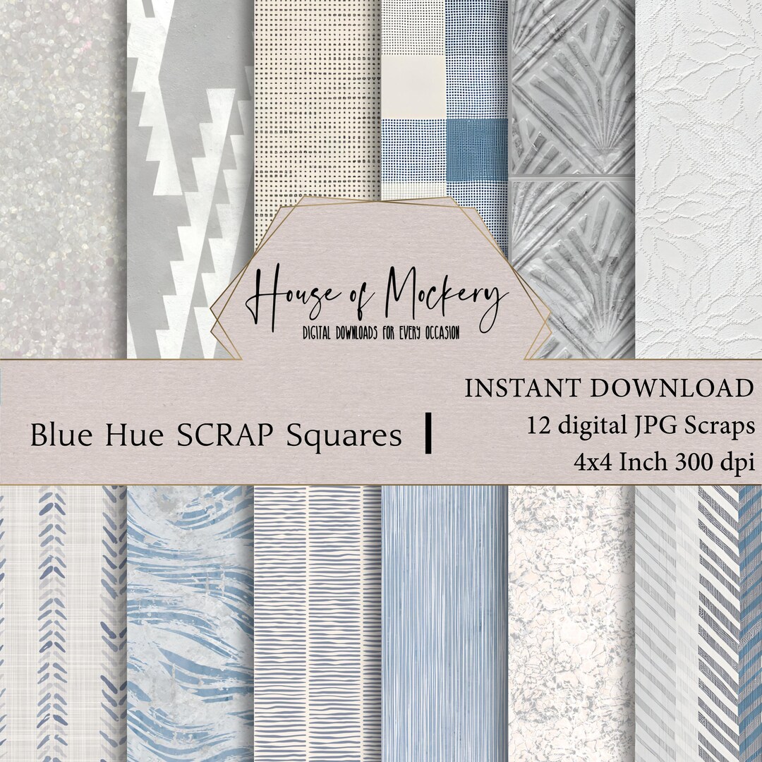Blue Hue Scrap Squares Paper Kit /collage SCRAPS Kit 4x4 Inch, 12 ...