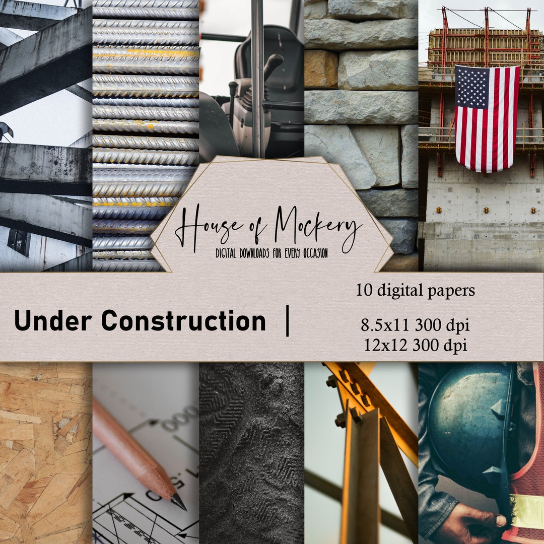 Under Construction Digital Scrapbook Paper Kit 8.5x11 and 12x12, 10 ...