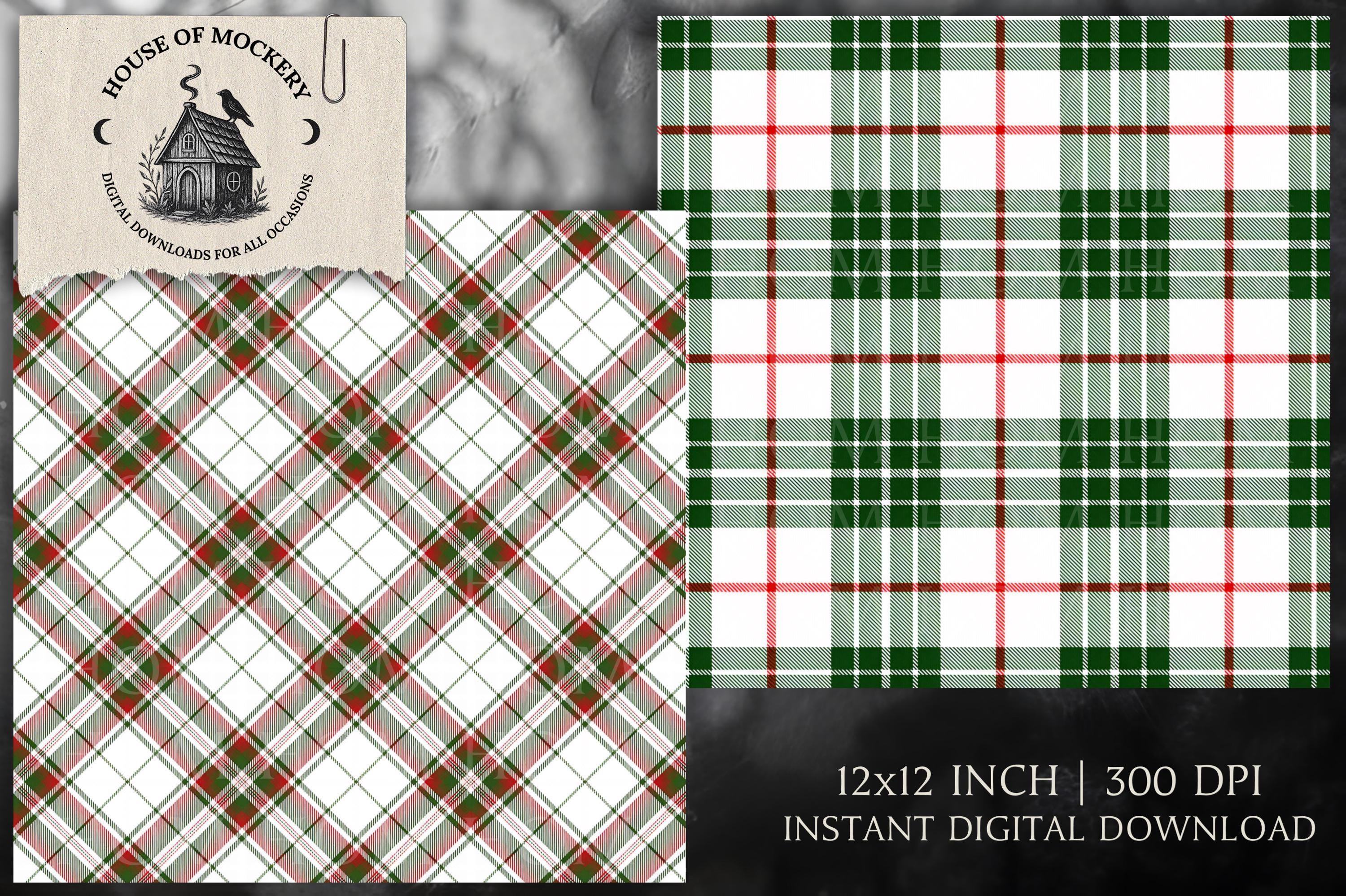 Classic Holiday Plaid Digital Paper Kit 12x12 Inch, 12 Digital INSTANT ...