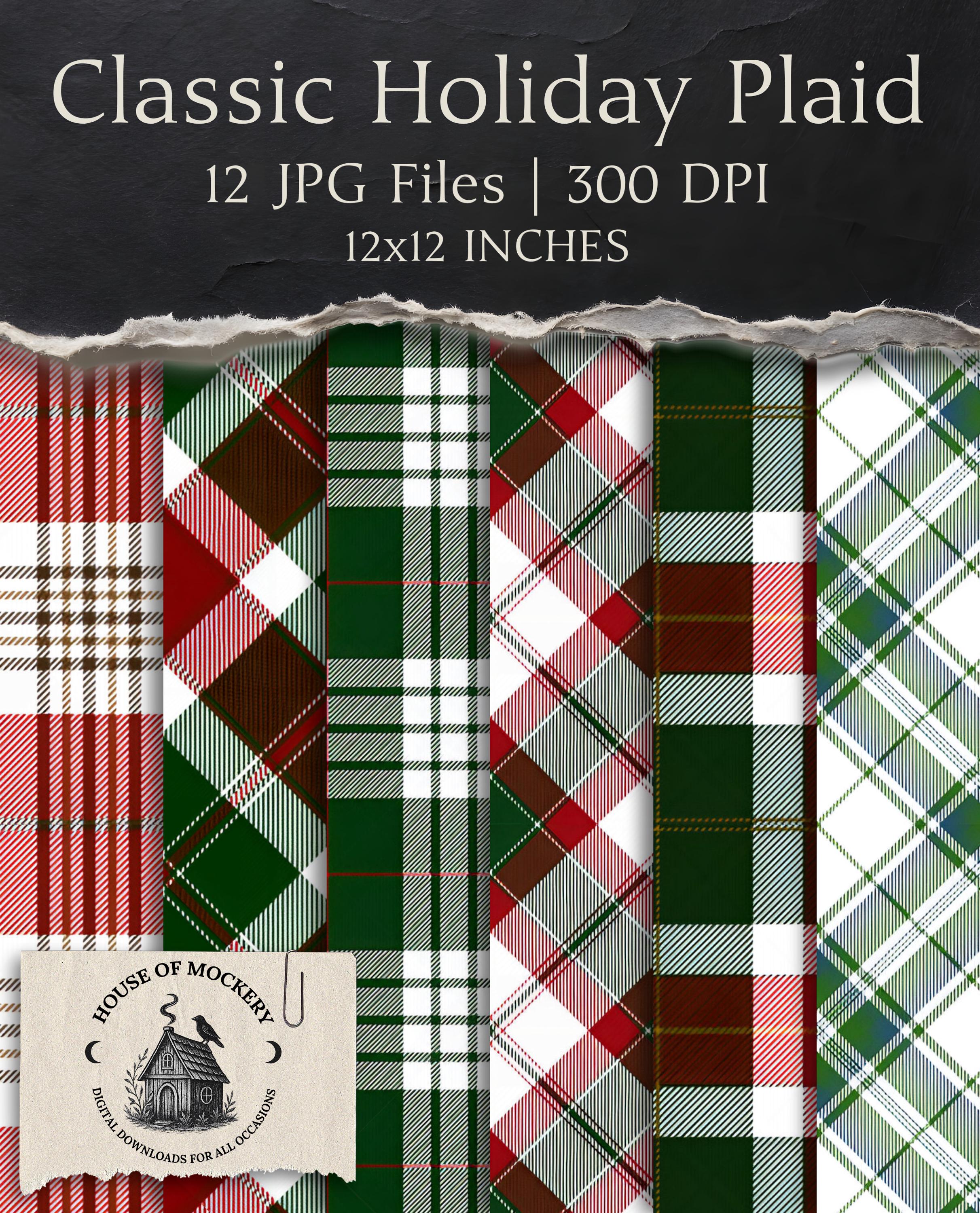 Classic Holiday Plaid Digital Paper Kit 12x12 Inch, 12 Digital INSTANT ...