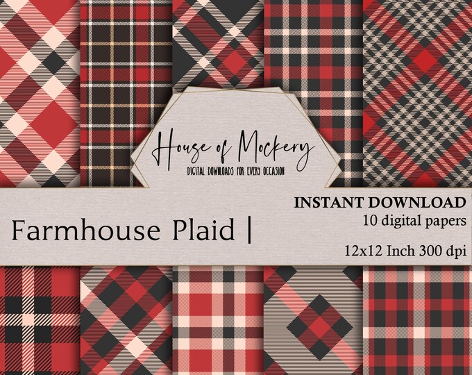 Cozy Plaid Digital Scrapbook Paper Kit 12x12 Inch, 10 Digital INSTANT ...