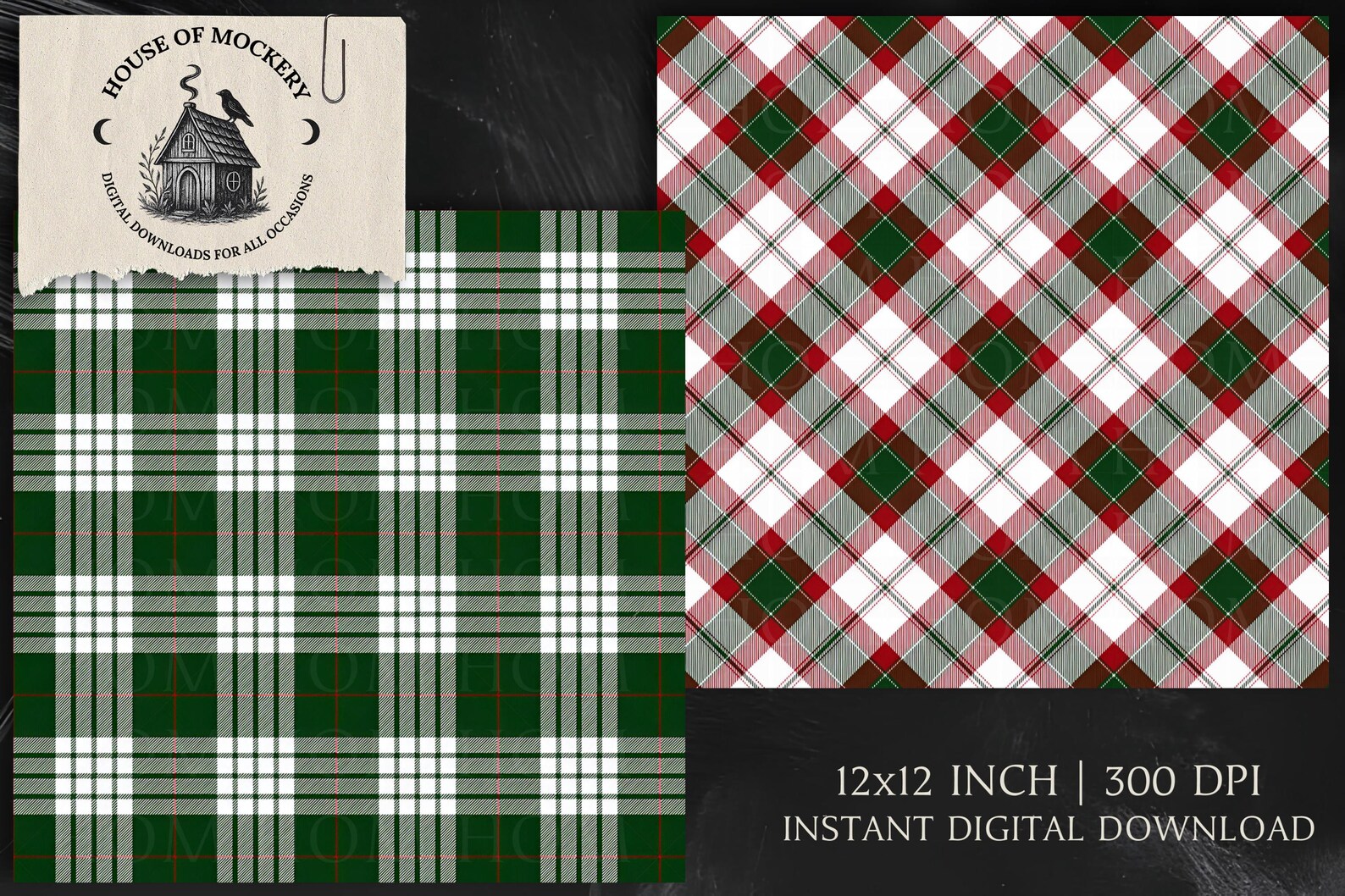Classic Holiday Plaid Digital Paper Kit 12x12 Inch, 12 Digital INSTANT ...