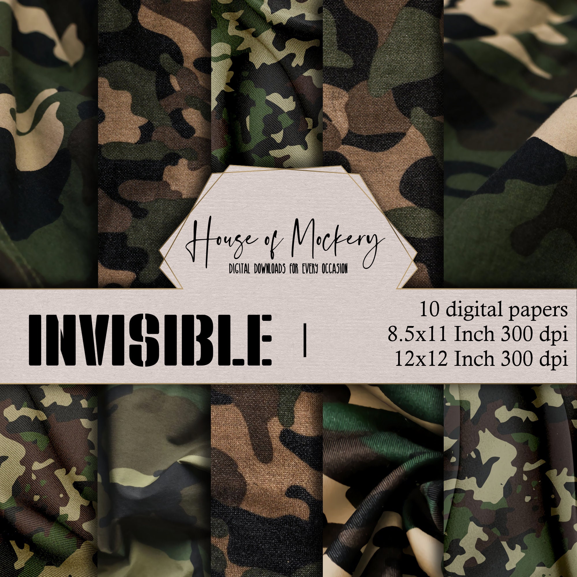Invisible Military Themed Digital Scrapbook Paper Kit 8.5x11 and 12x12 ...