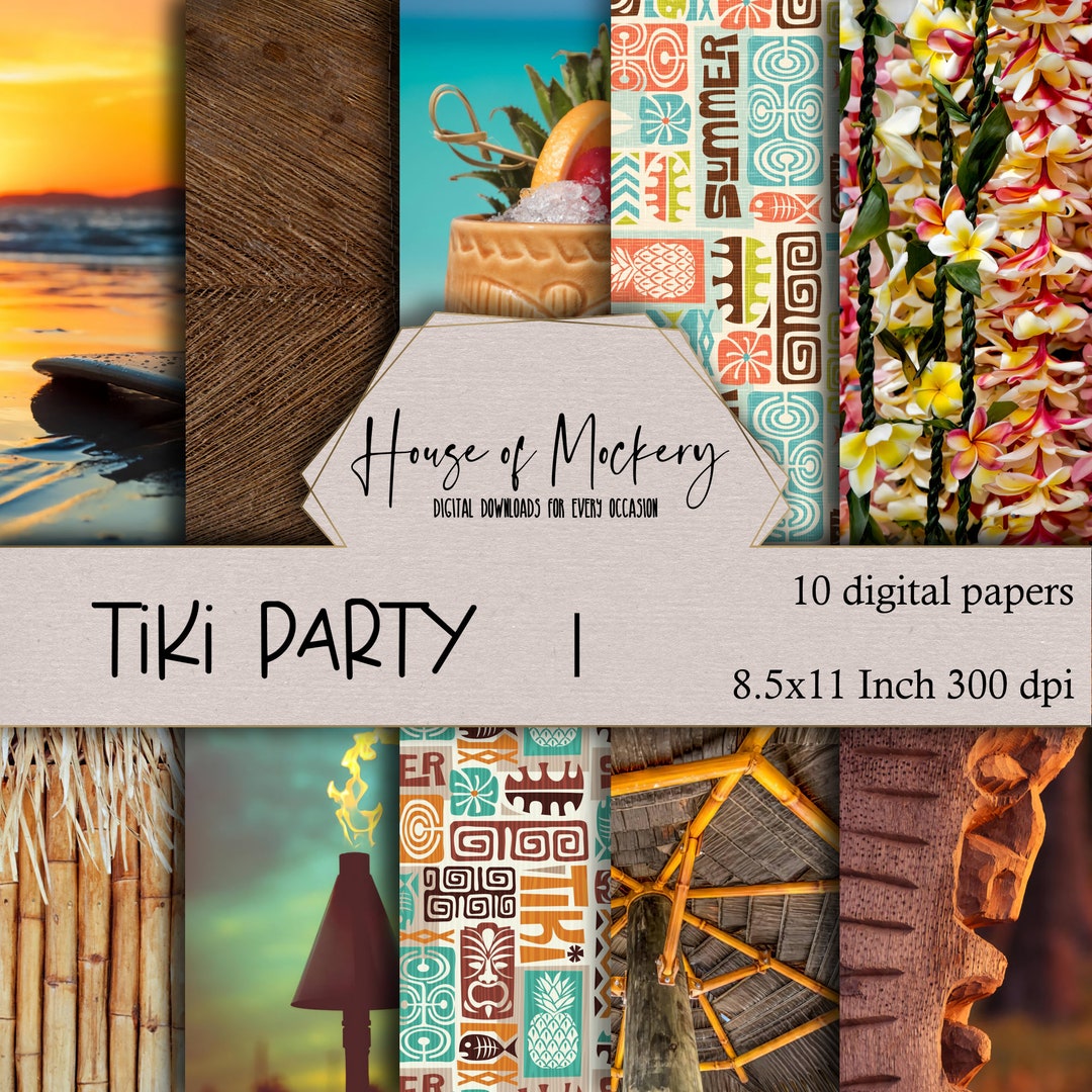 Tiki Party Digital Scrapbook Paper Kit 8.5x11 Inch, 10 Digital INSTANT ...