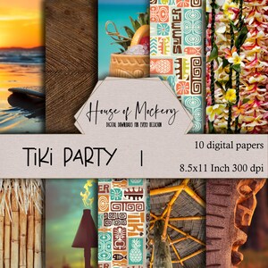 Tiki Party Digital Scrapbook Paper Kit 8.5x11 Inch, 10 Digital INSTANT ...