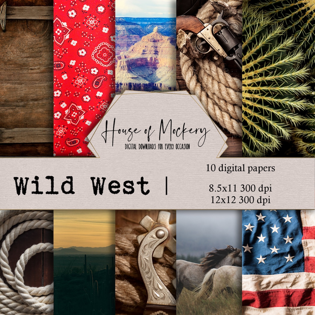 Wild West Digital Scrapbook Paper Kit 8.5x11 and 12x12, 10 Digital ...
