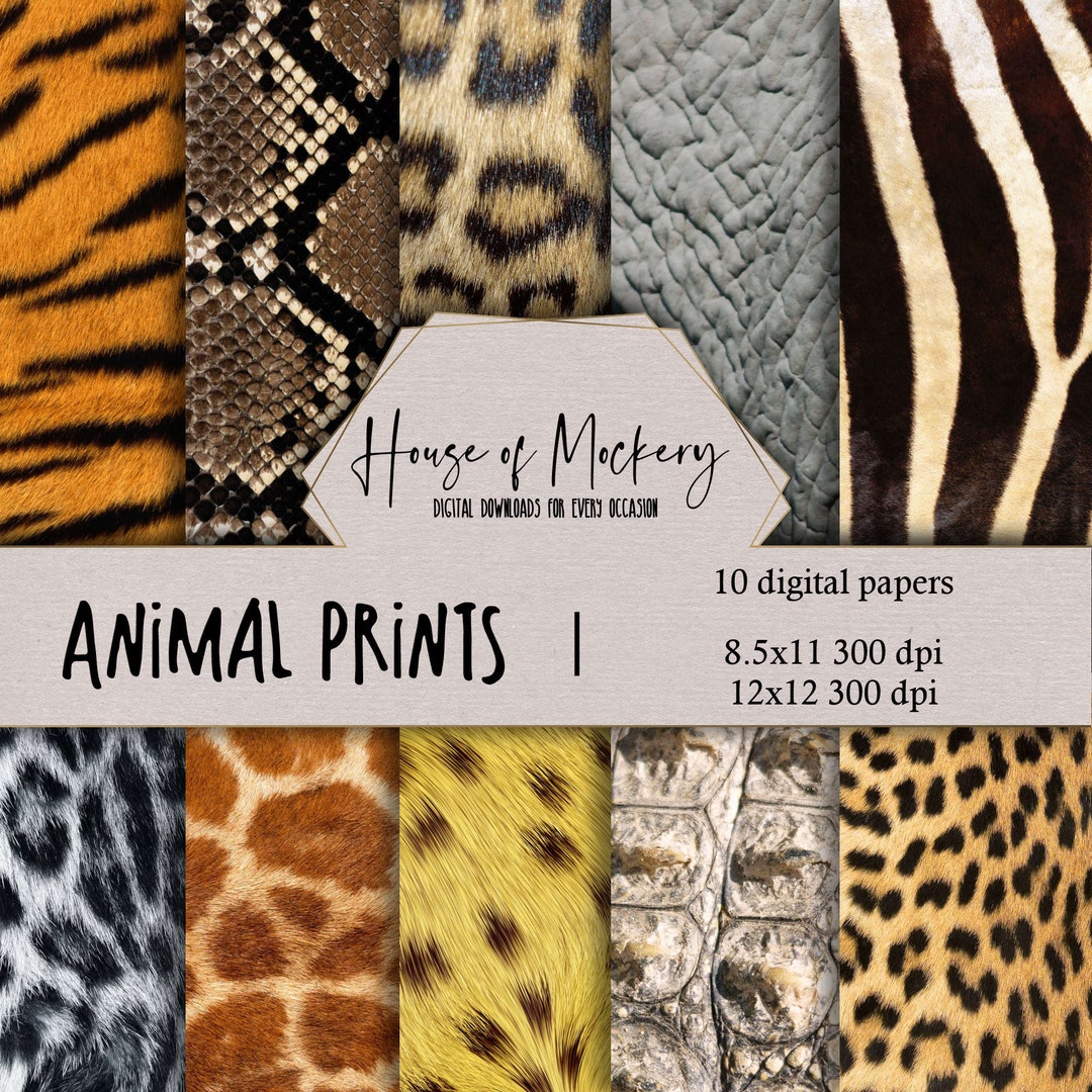 Animal Prints Digital Scrapbook Paper Kit 8.5x11 and 12x12, Digital ...