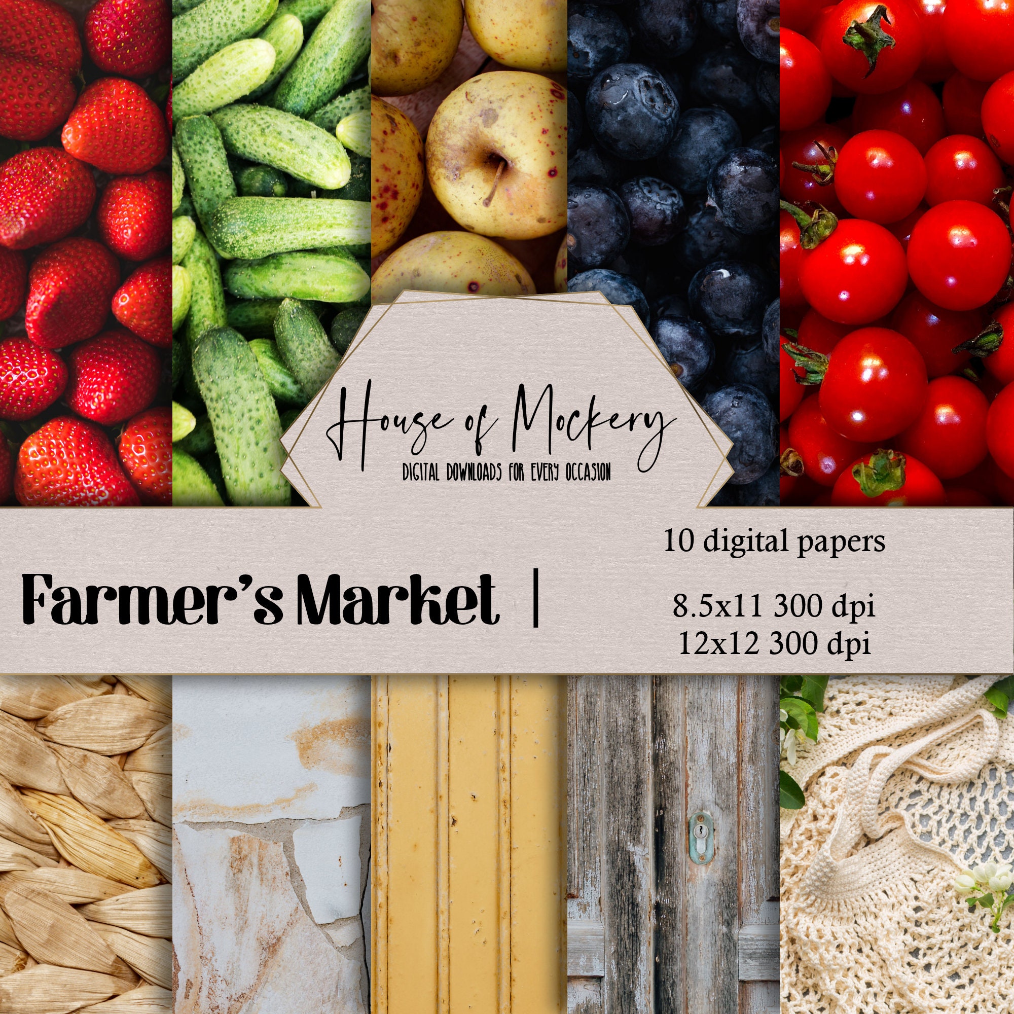 Farmer's Market Digital Scrapbook Paper Kit 8.5x11 and 12x12, 10 ...
