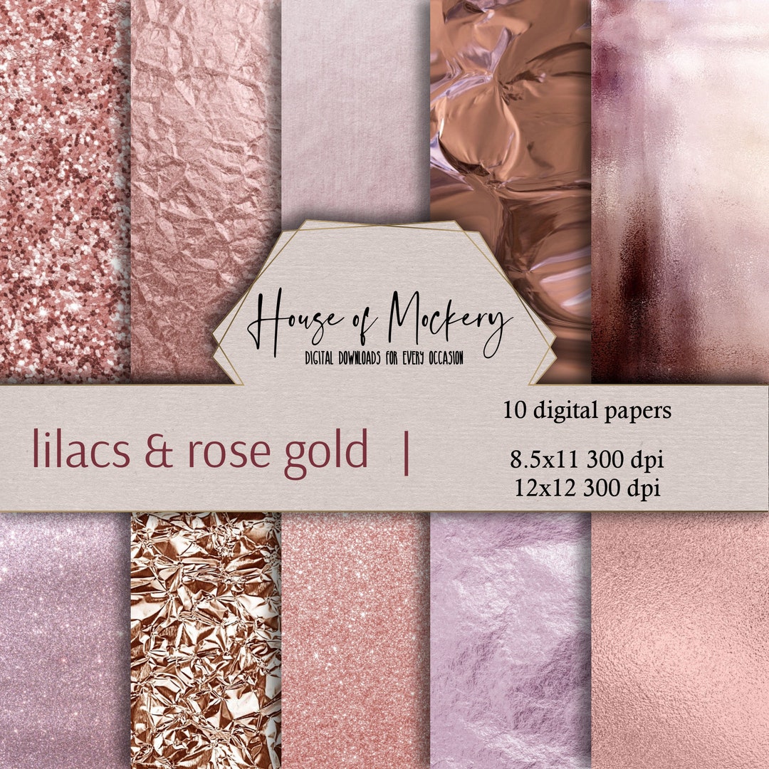 Lilacs & Rose Gold Digital Scrapbook Paper Kit 8.5x11 and 12x12, 10 ...