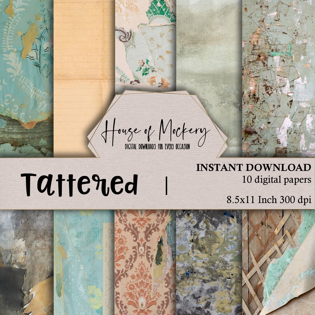 Tattered Digital Paper Kit 8.5x11 Inch, 10 Digital INSTANT DOWNLOAD ...
