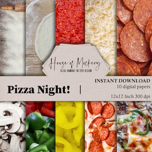 Pizza Night! Digital Scrapbook Paper Kit 12x12 Inches, 10 Digital ...