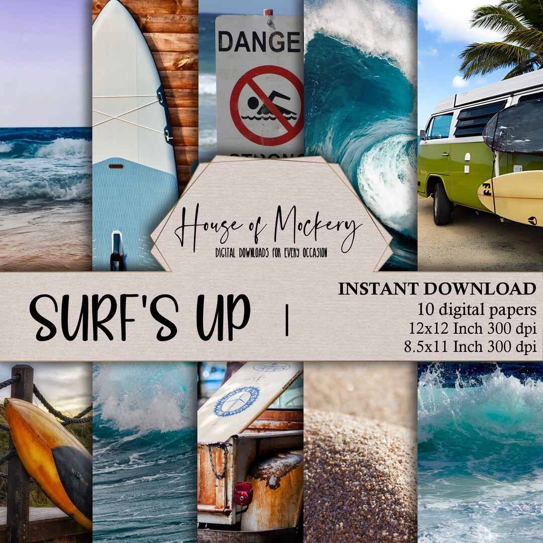 Surf's up Digital Paper Kit/8.5x11 and 12x12 Inch, 10 Digital INSTANT ...